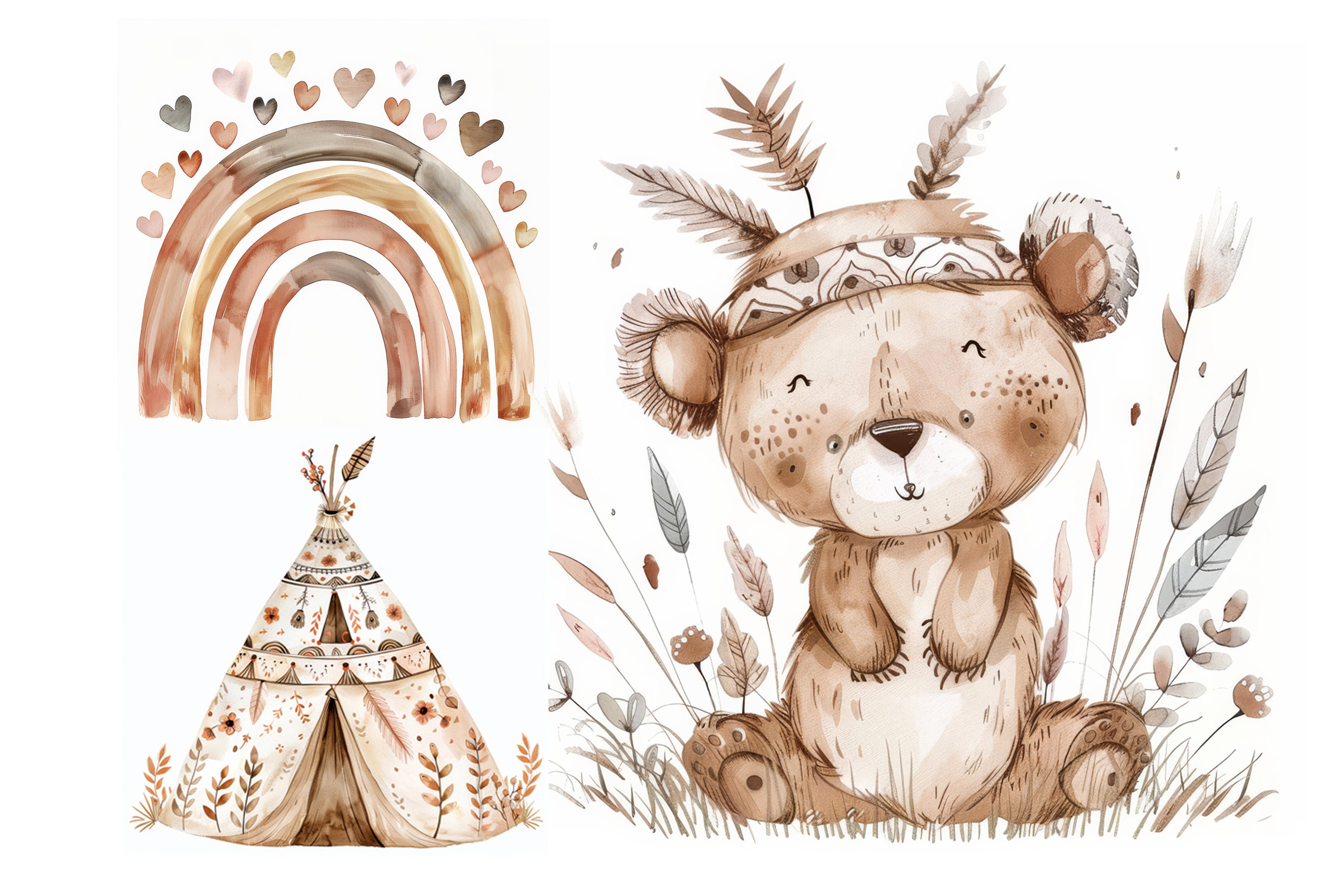 Nursery Cute Boho Clipart Bundle, Digital Download, High Quality Jpgs ...