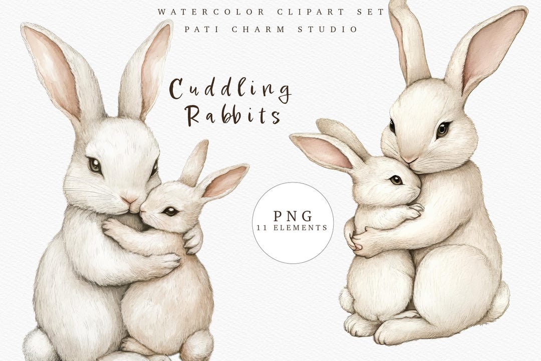 Watercolor Cuddling Bunny PNG, Rabbit Clipart, Nursery Clipart Pack ...