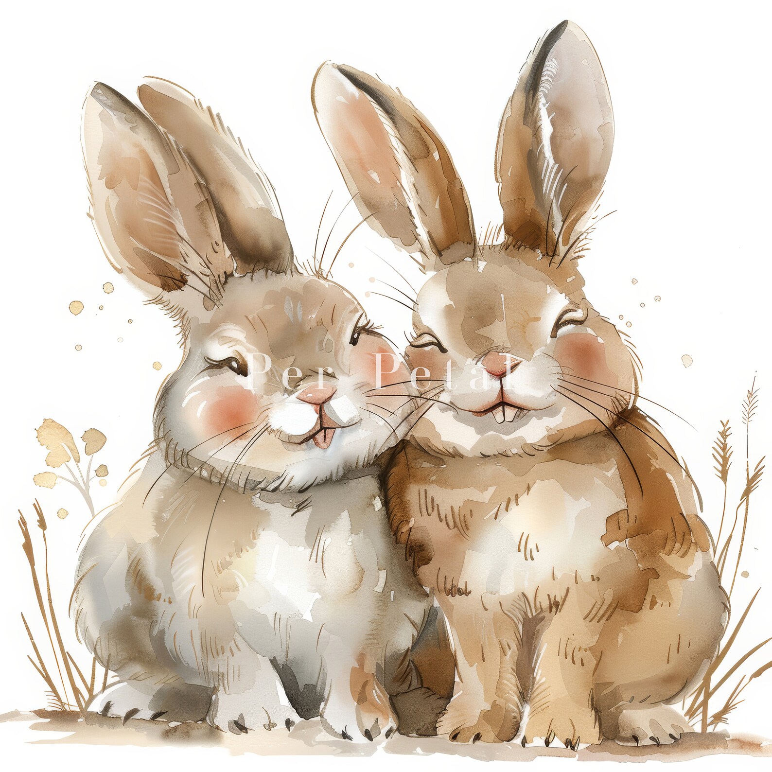 Watercolor Cute Bunny Clipart Bundle, High Quality JPG, Nursery Rabbit ...