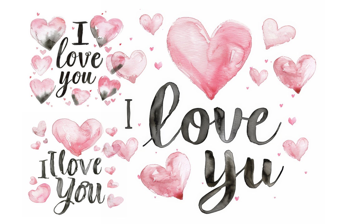 I Love You Clipart Bundle, High Quality Jpgs, Watercolor Valentines Day ...