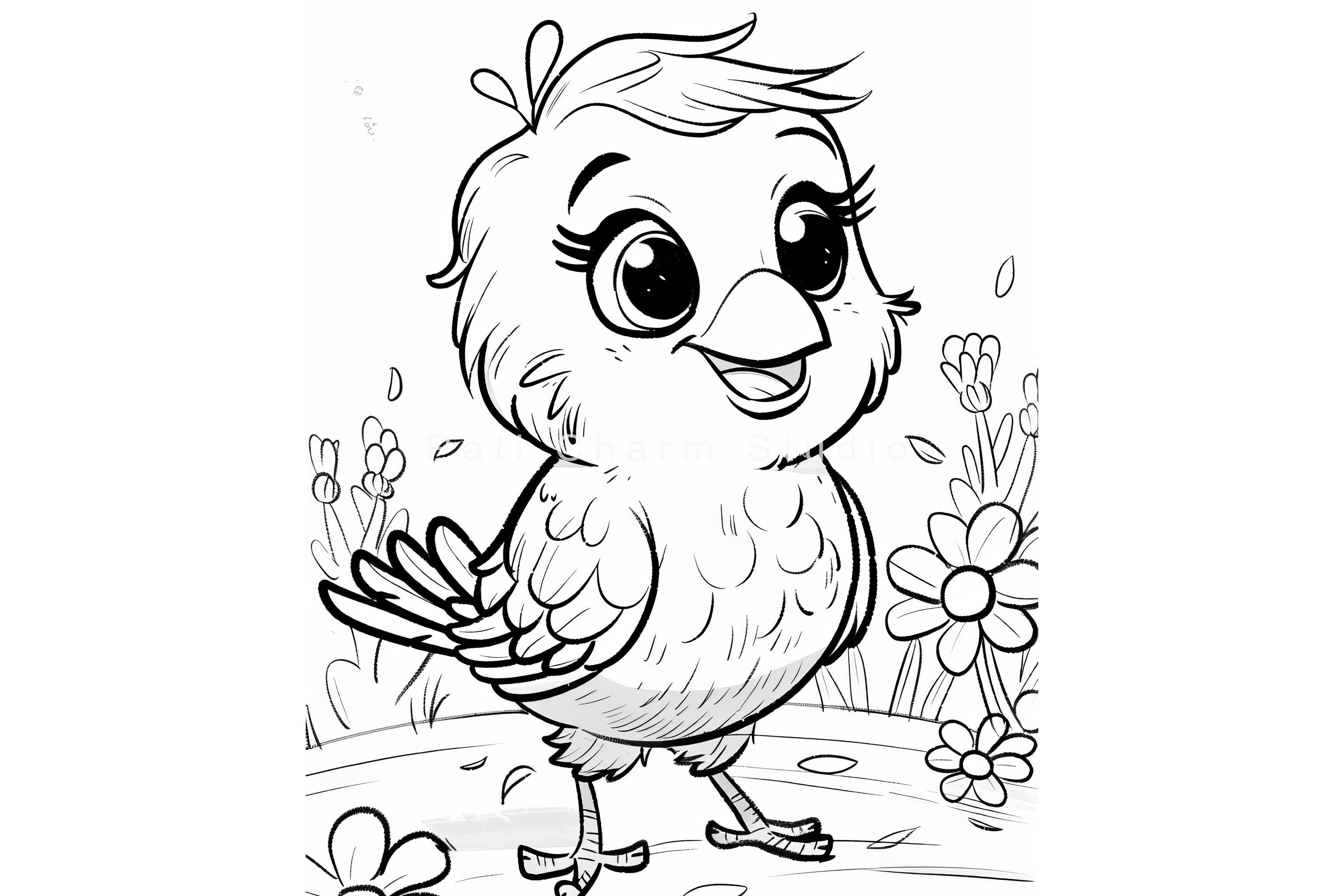Cute Bird Coloring Page for Kids, Instant Download, Coloring Book ...