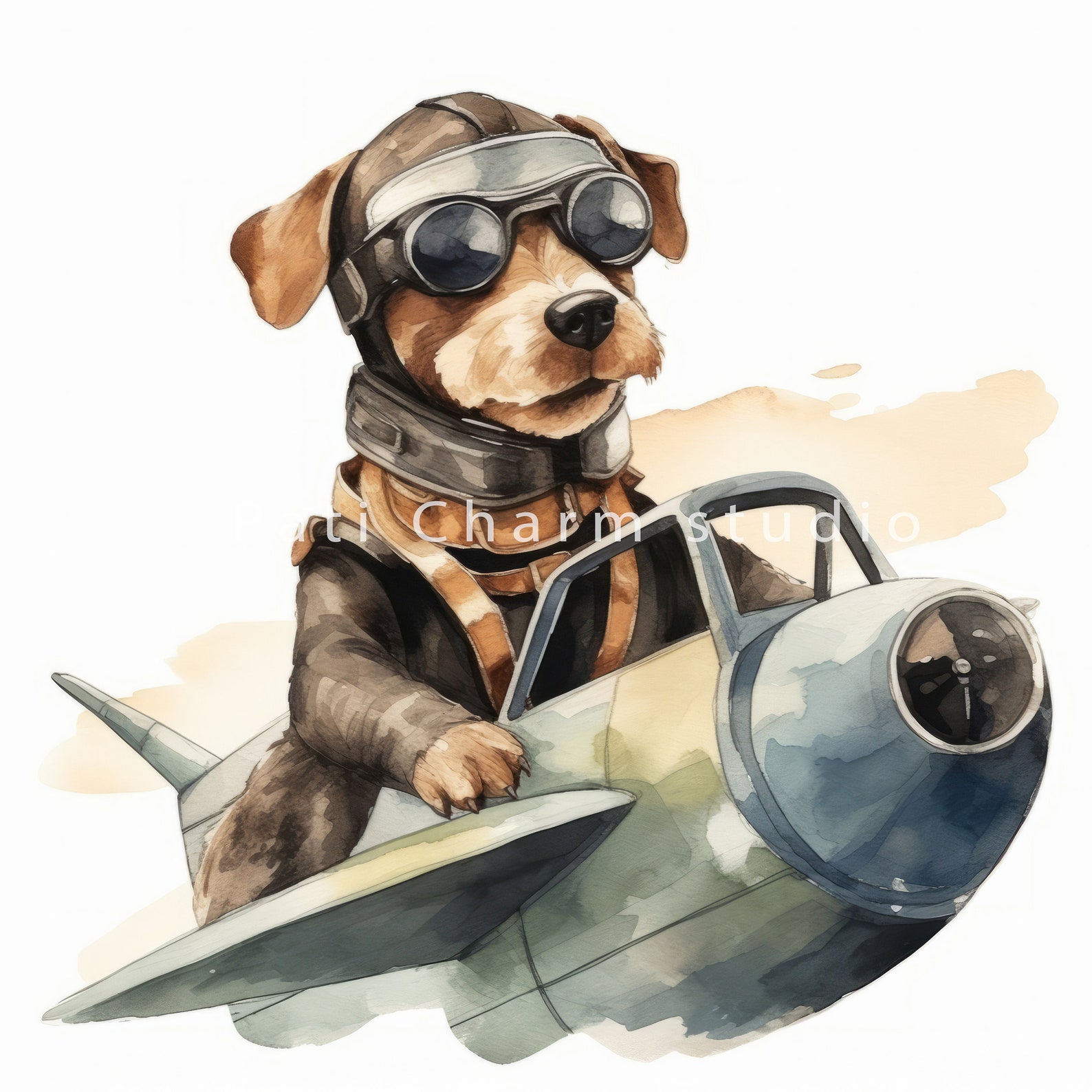 Aviator Dog Watercolor Clipart Bundle Jpgs Baby Airplane - Etsy