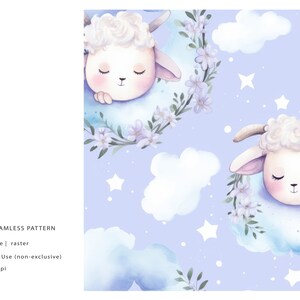 Baby Sheep Digital Paper, Repeating Pattern for Kids, Watercolor Sheep ...