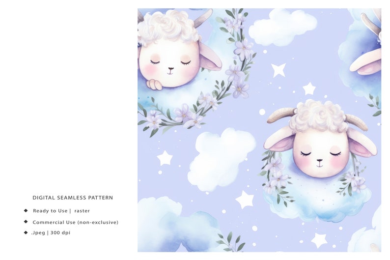 Baby Sheep Digital Paper, Repeating Pattern for Kids, Watercolor Sheep ...