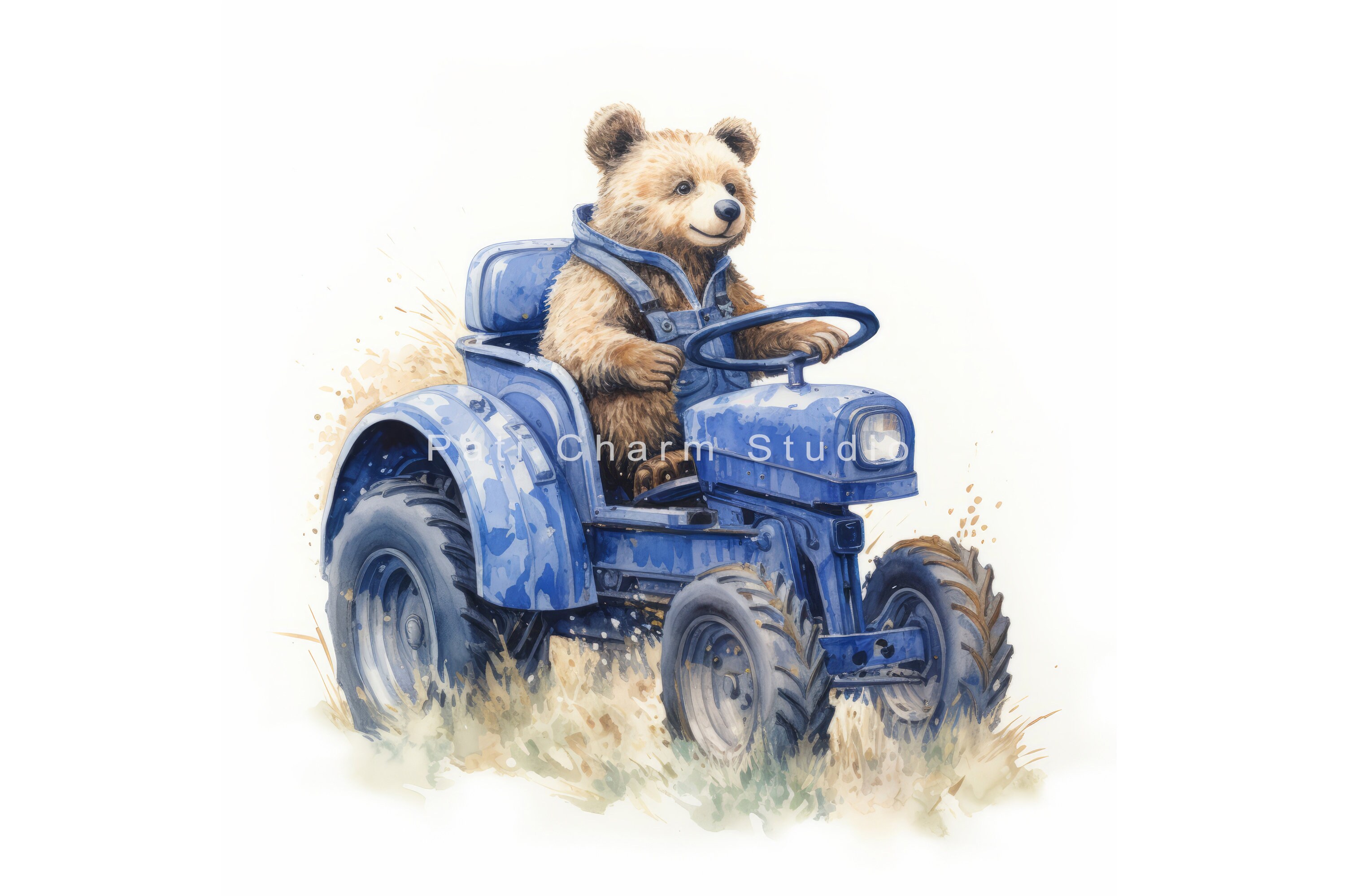 Watercolor Bear on Tractor Clipart Bundle Jpgs, Farmhouse Clipart, Cute ...