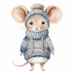 Winter Mouse in Sweater Digital Clipart, High Quality Jpgs, Christmas ...