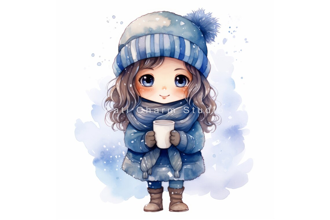 Winter Girl Clipart Bundle, Jpgs, Cute Girl Clipart for Commercial Use ...