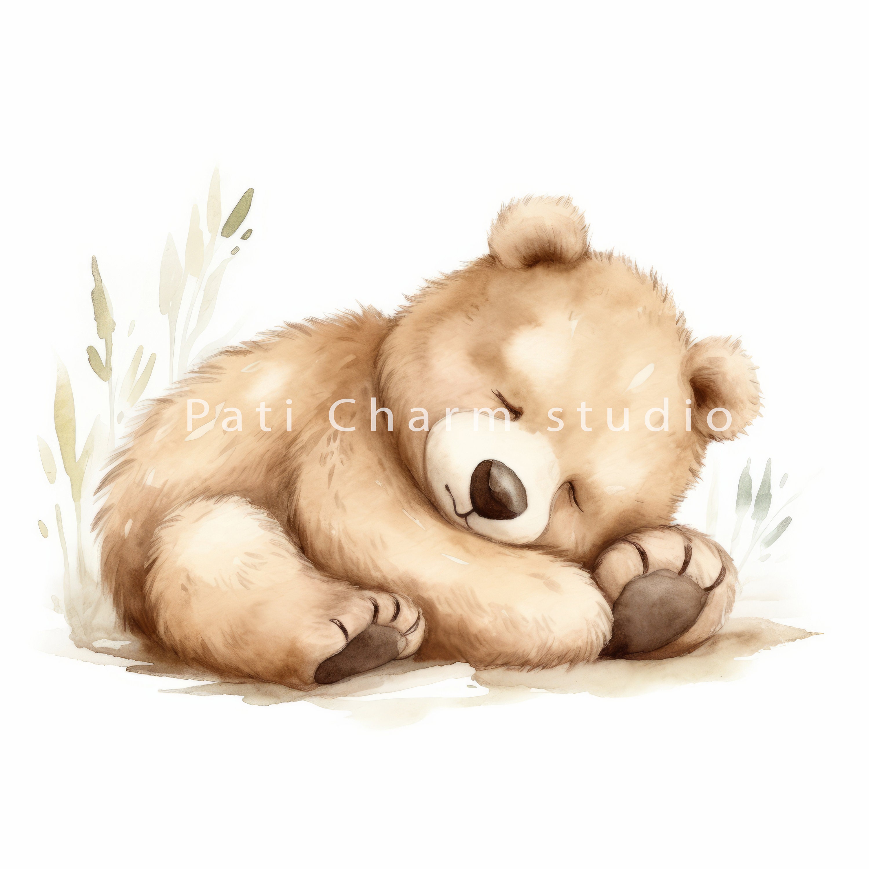 Watercolor Sleepy Bears Clipart Set, Jpgs, Sleeping Baby Animals ...