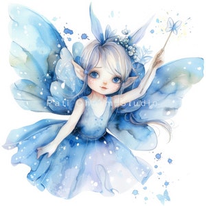 Watercolor Blue Fairy Clipart Bundle, Nursery Clipart Pack, Blue ...