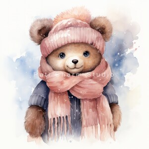 Winter Teddy Bear Clipart Bundle, Watercolor Bear Clipart, Nursery ...