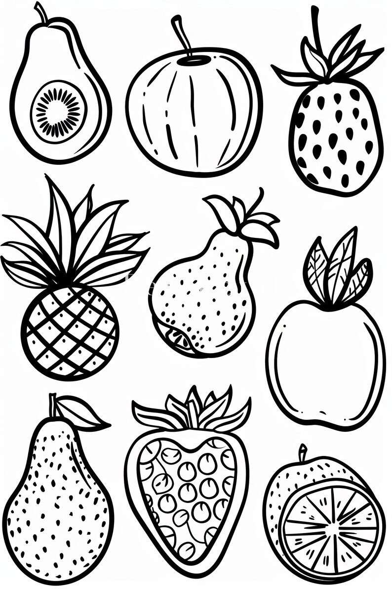 Fruits Coloring Page for Kids, Instant Download, Coloring Book, Digital ...
