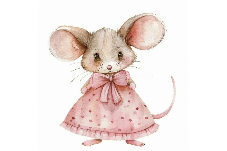 Cute Mouse in Pink Dress Clipart Bundle, Mouse Clipart, Nursery Baby ...