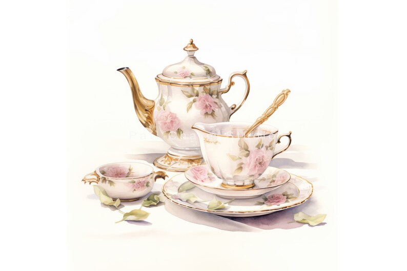 Pink Tea Party Clipart Bundle, High Quality Jpgs, Watercolor Tea ...