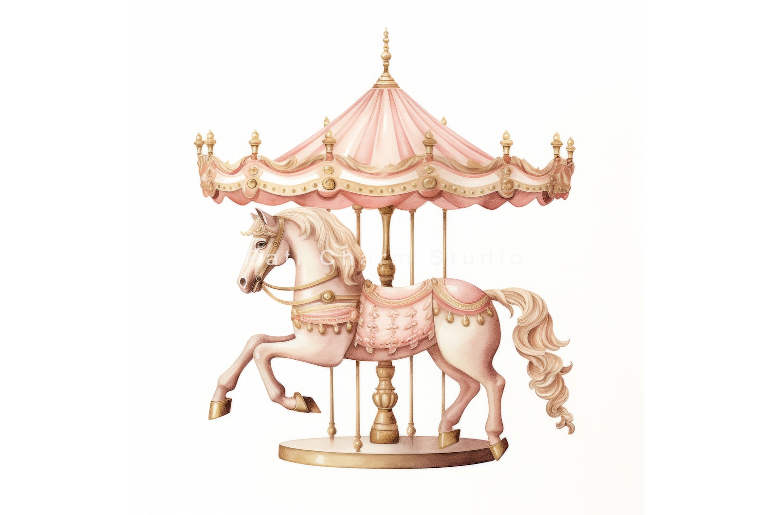 Baby Pink Carousel Clipart Bundle, Pony Clipart, Carousel Horses ...