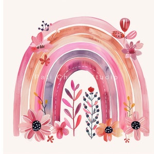 Nursery Pink Rainbow Clipart Bundle, Watercolor Clipart, Pink Clipart ...