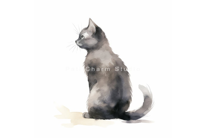 Grey Cat Clipart Bundle, Watercolor Cat Clipart for Commercial Use ...
