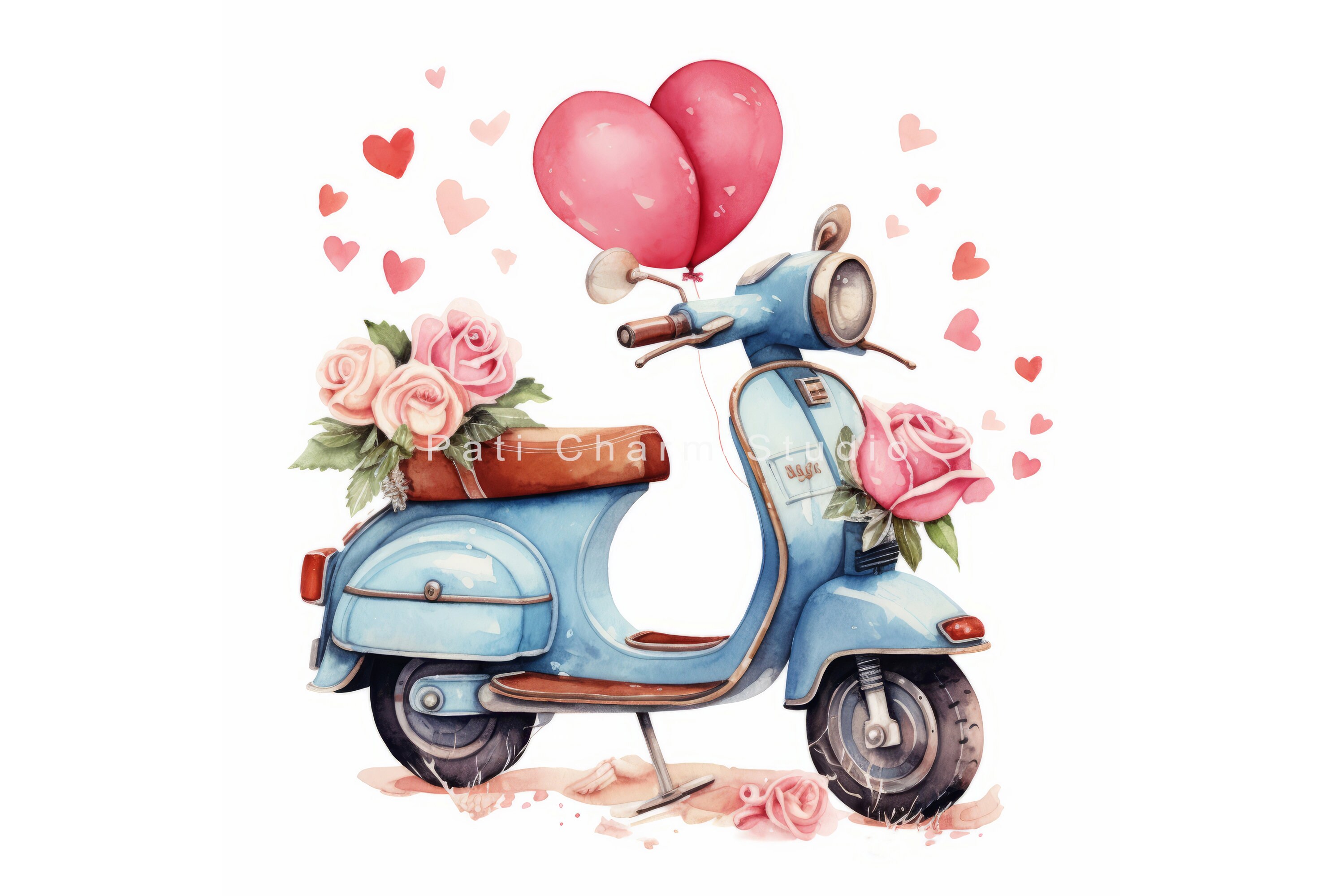 Watercolor Vespa Clipart Bundle Romantic Clipart Watercolor - Etsy