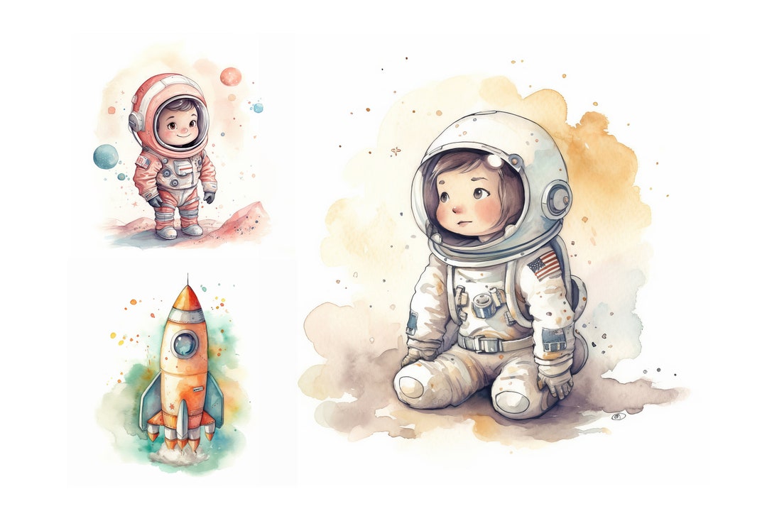 Space Watercolor Clipart Bundle, Cute Astronaut Clip Art, Baby Shower ...