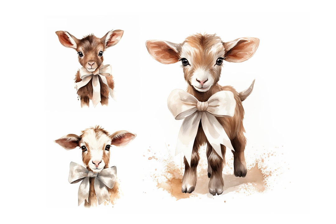 Watercolor Goat Clipart Bundle 9 High Quality Jpgs, Watercolor Farm ...