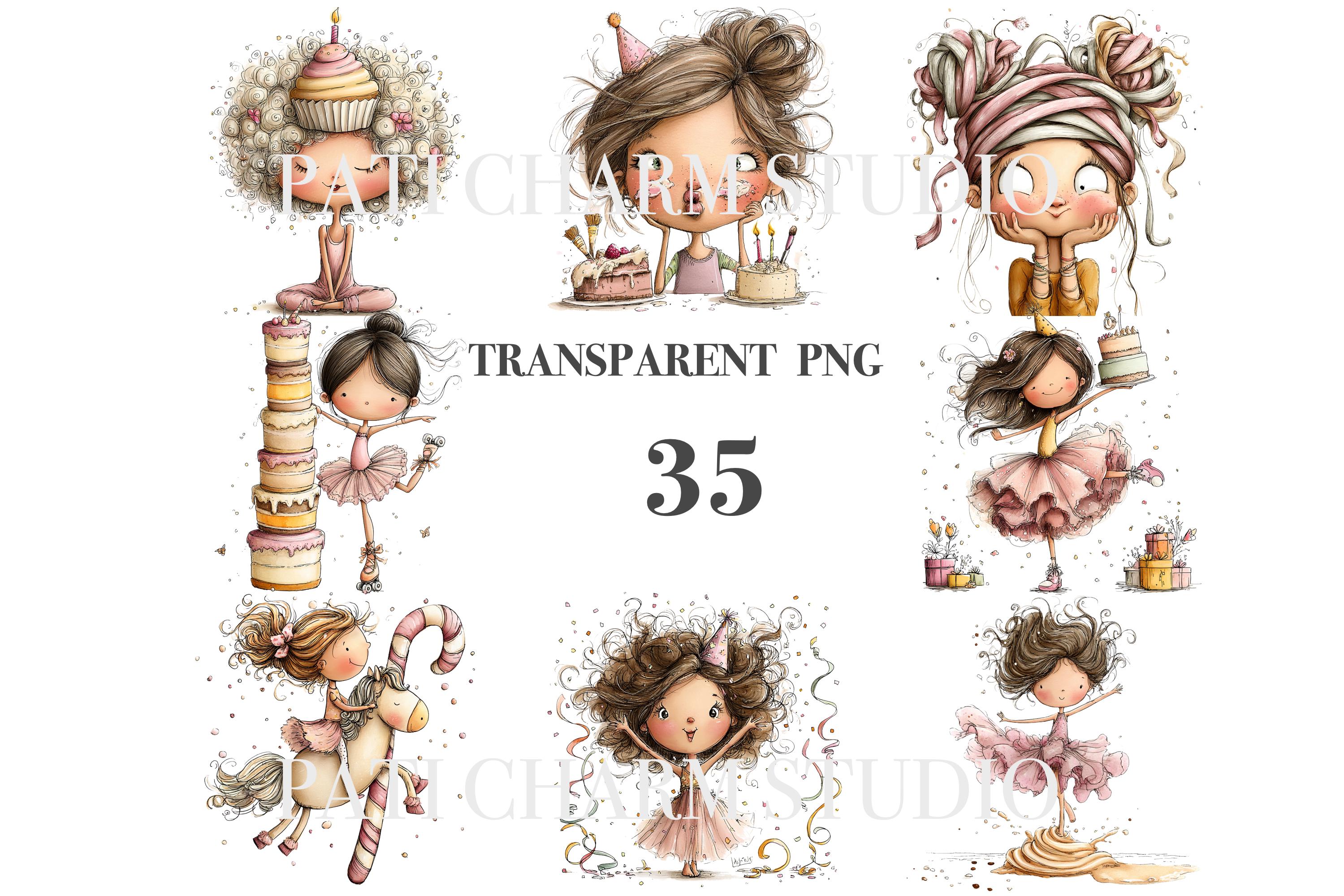 35 Birthday Girl Clipart PNG + Video, Quirky Party Clipart, Cute Girl ...