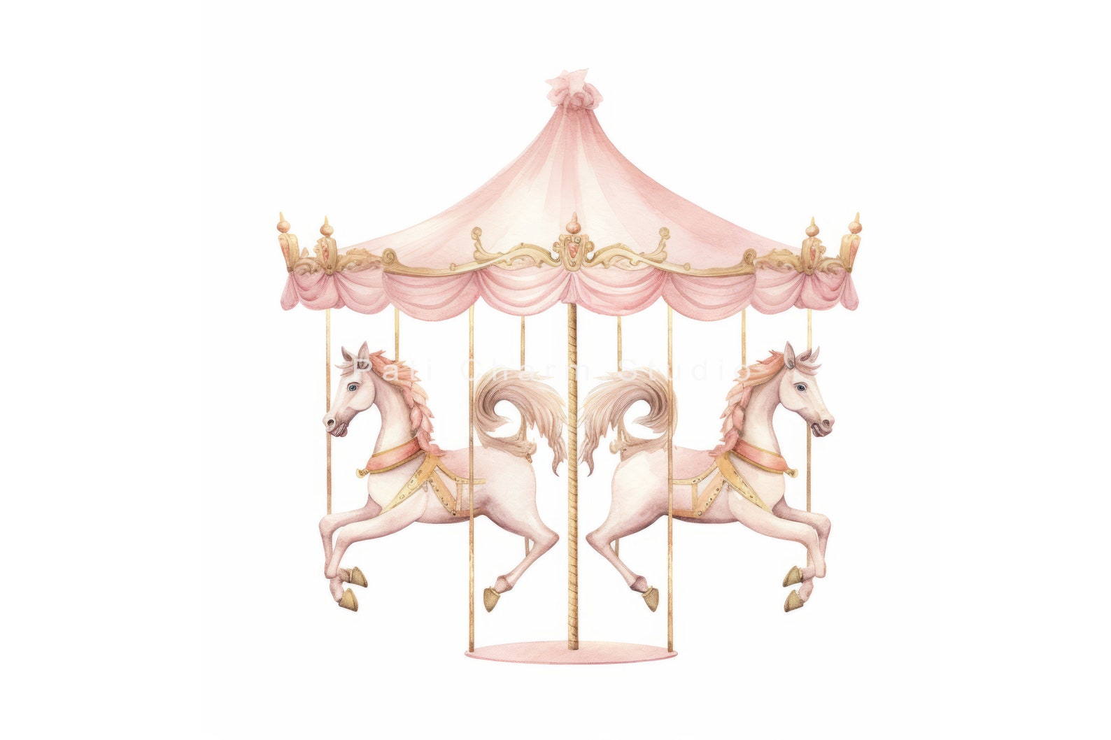Baby Pink Carousel Clipart Bundle, Pony Clipart, Carousel Horses Clipart, Pony Tale Clipart ...