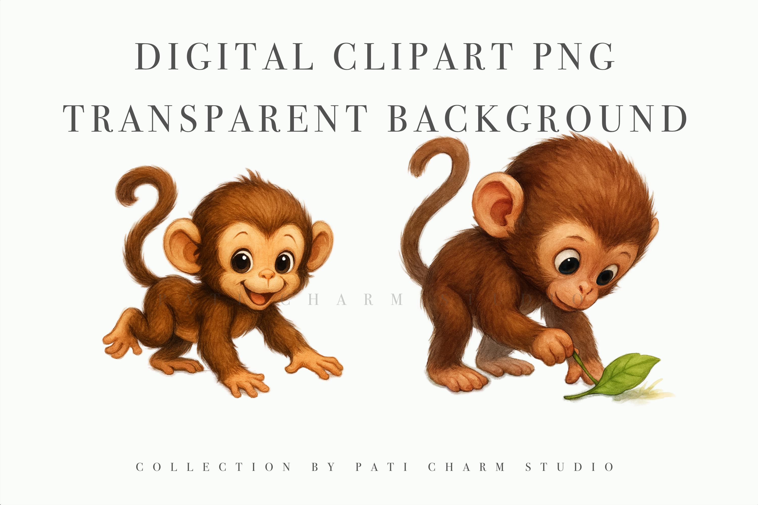 Baby Monkey Clipart PNG, Watercolor Jungle Safari Animals, Cute Monkey ...