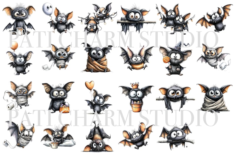 25 Quirky Bat Clipart PNG + Video, Funny Halloween Clipart for Junk ...