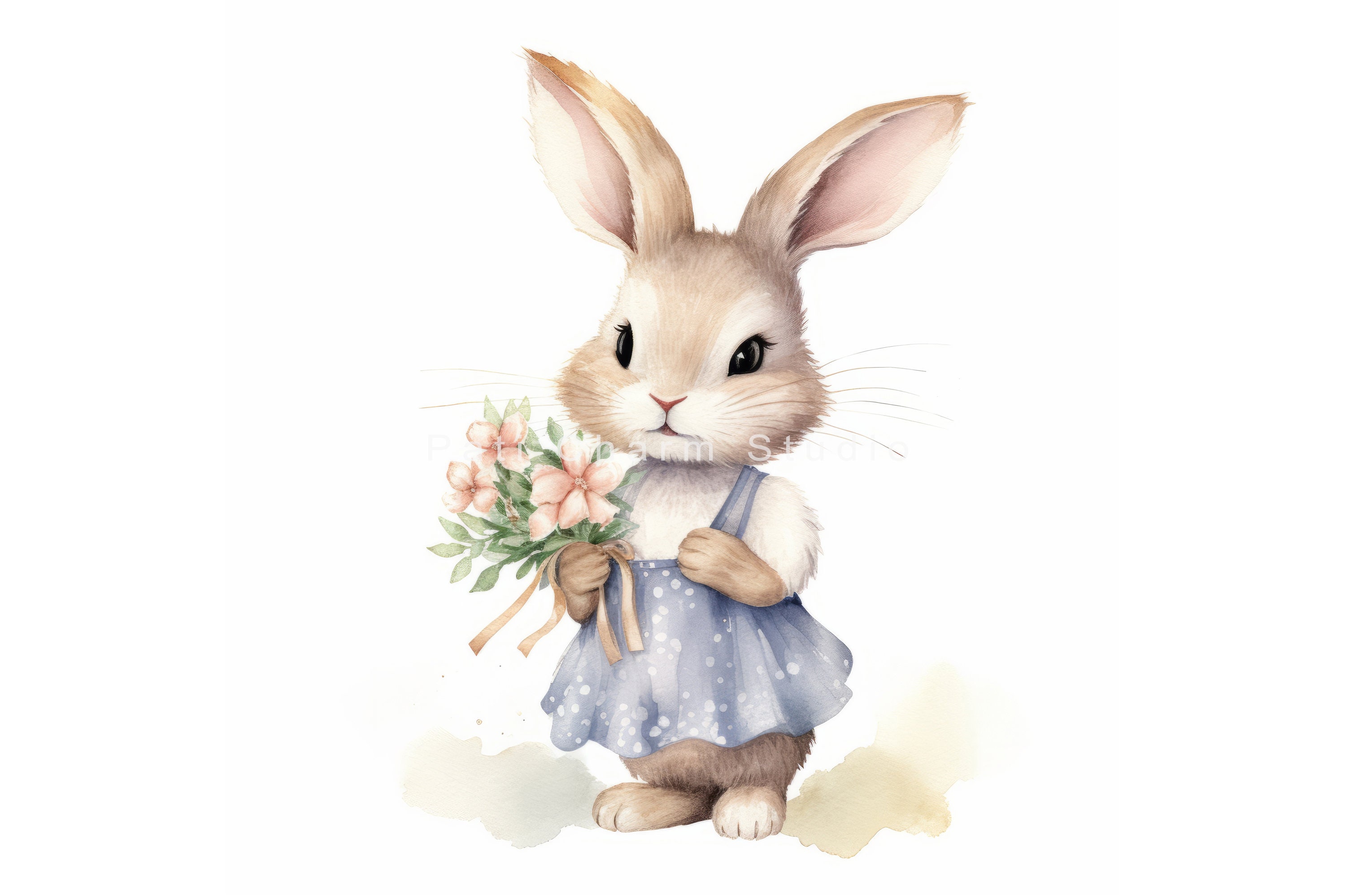 Easter Bunny Clipart Set, Spring Rabbit Clipart, Watercolor Baby Animal ...