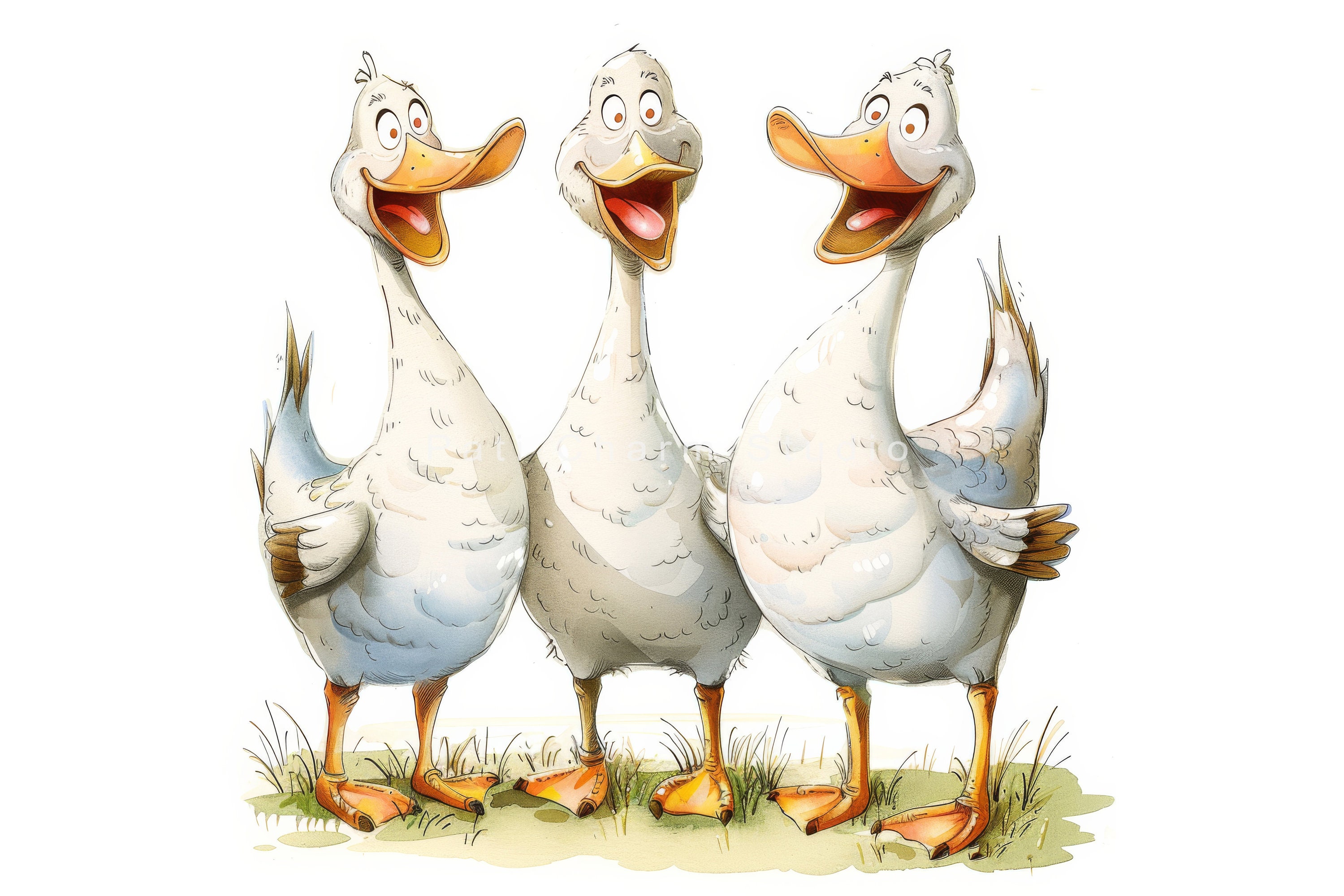 Happy Goose Clipart Bundle Watercolor Animal Clipart, Pink Clipart ...