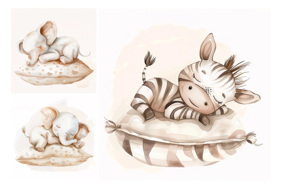 Nursery Sleeping Animal Clipart Bundle, Nursery Baby Animal Clipart ...