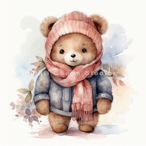 Winter Teddy Bear Clipart Bundle, Watercolor Bear Clipart, Nursery ...