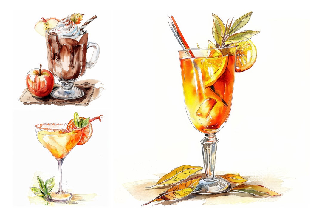 Watercolor Autumn Drink Clipart Bundle, Fall Coffee Clipart, Tea ...