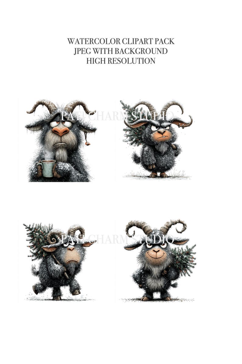 Goat Clipart Set, Funny Winter Goats, Christmas Goat Illustrations ...