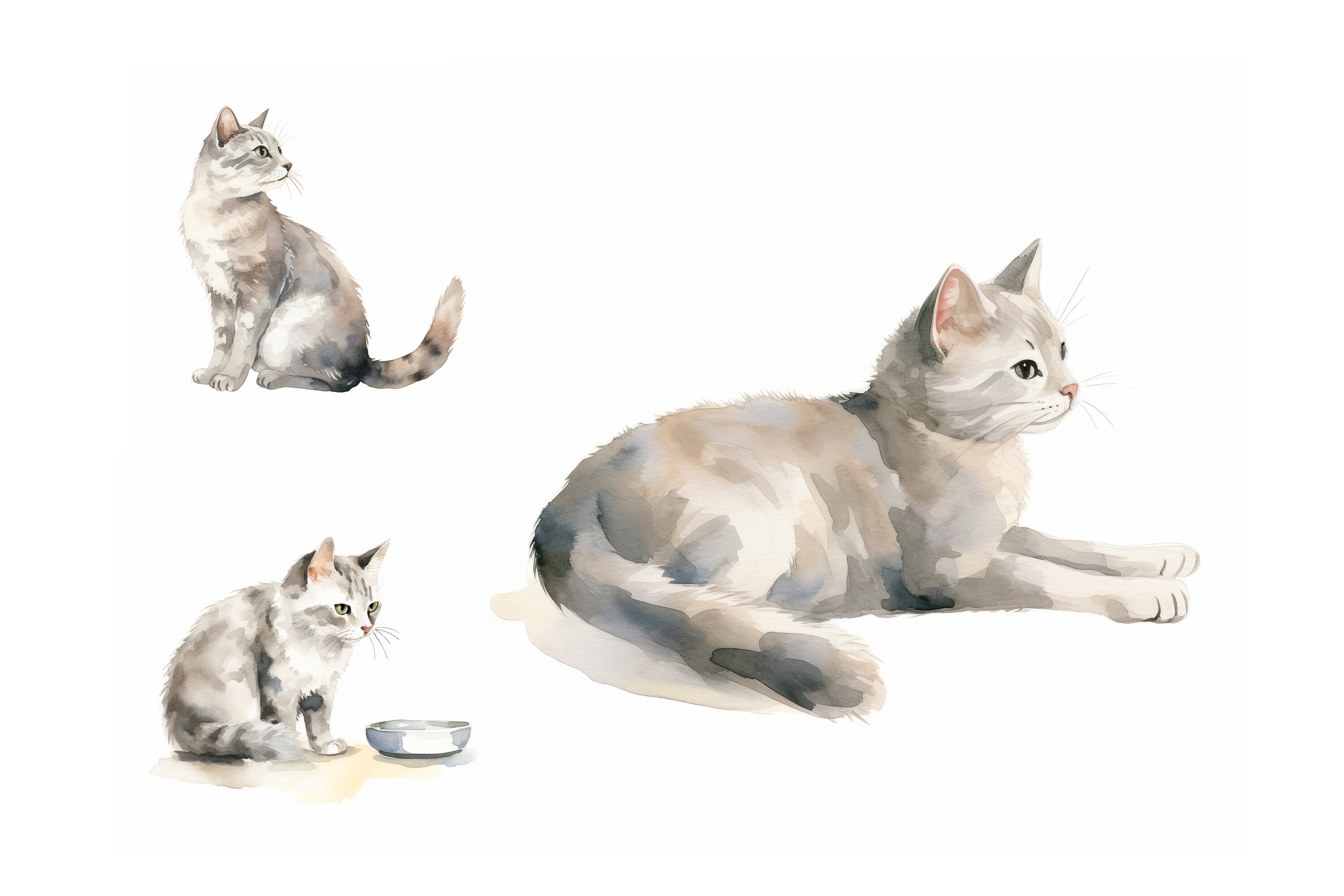 Watercolor Cat Clipart Jpgs, Digital Download, Commercial License, Cute ...