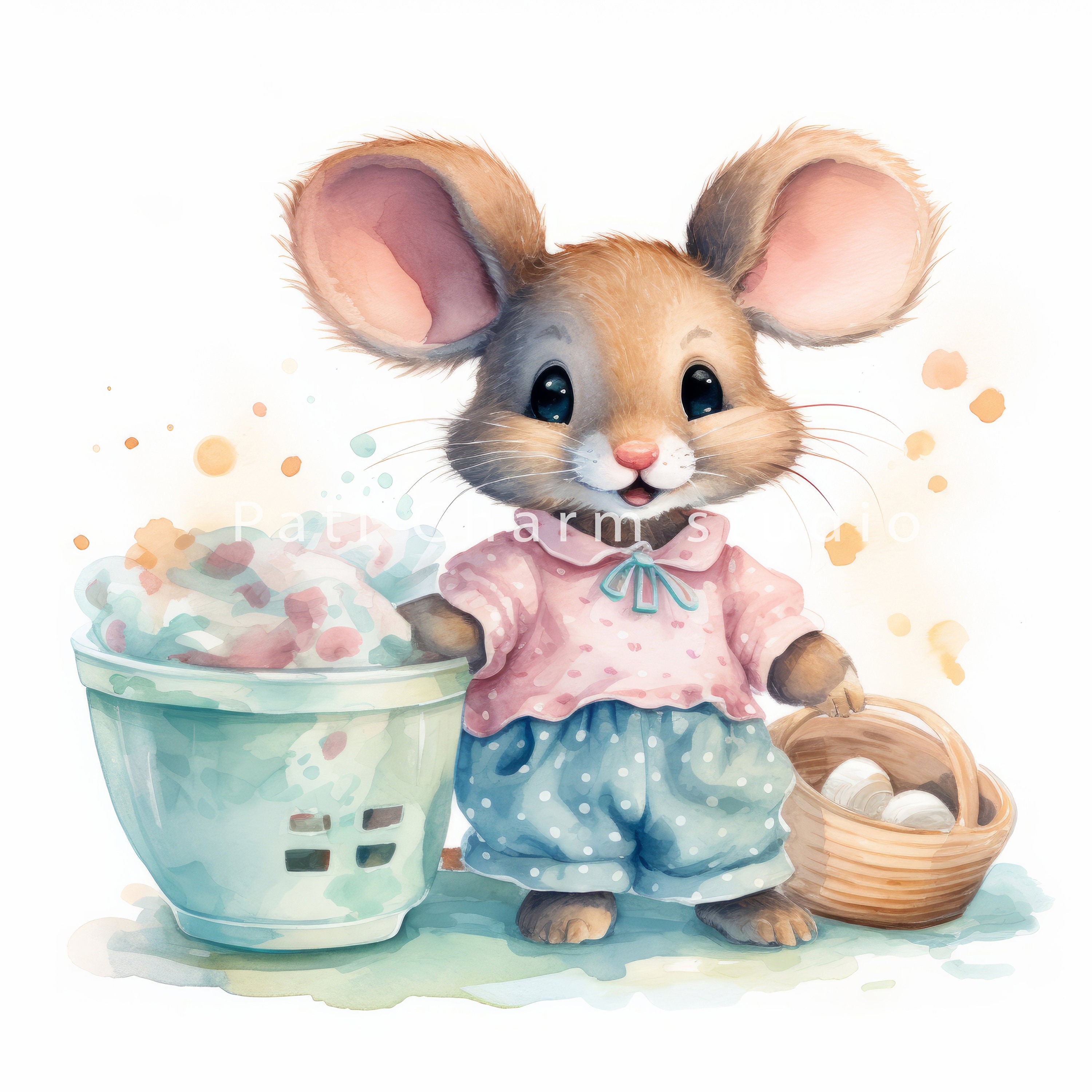 Cleaning Mouse Digital Clipart Bundle, High Quality Jpgs, Watercolor ...