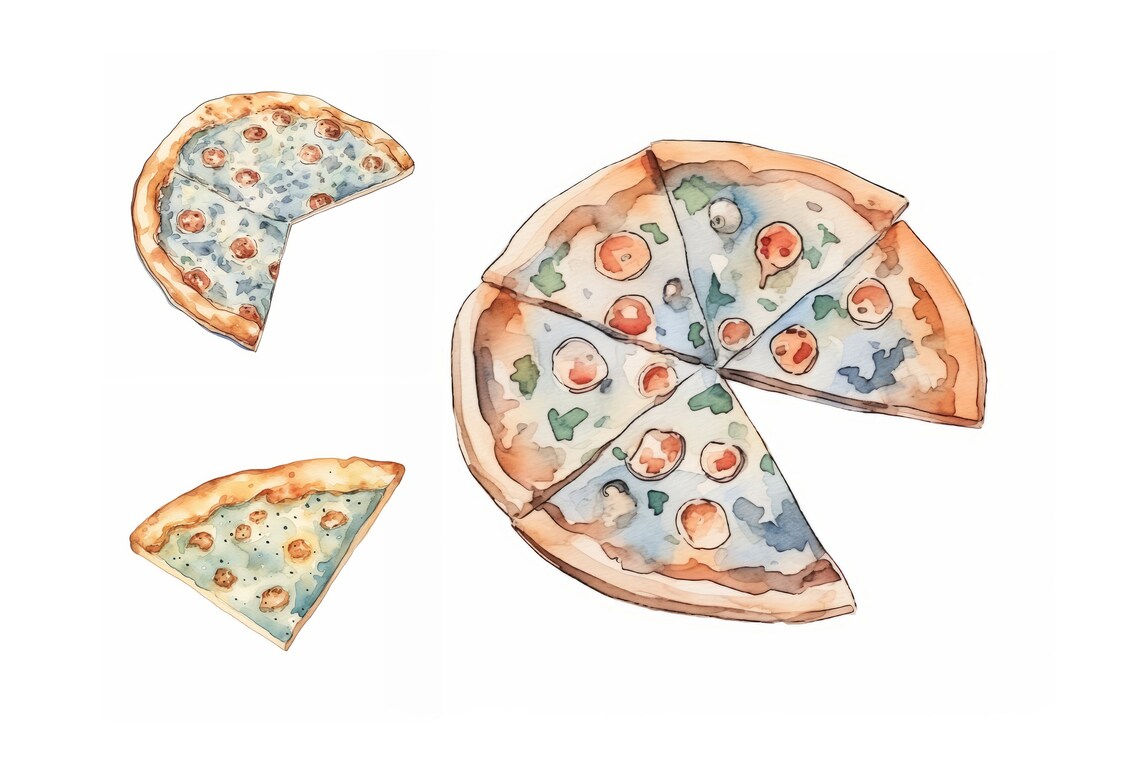 Watercolor Pizza Clipart Bundle, Jpgs, Bakery Clipart, Pepperoni Pizza ...
