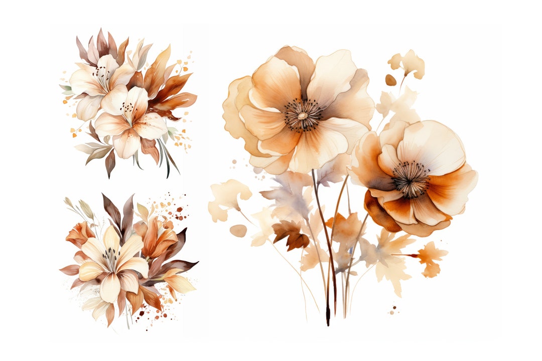 Watercolor Beige Flowers Clipart Bundle, Flower Clipart, Wedding ...