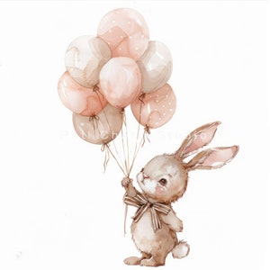 9 Sweet Bunny Flying on Balloons Clipart Bundle, High Quality Jpgs ...