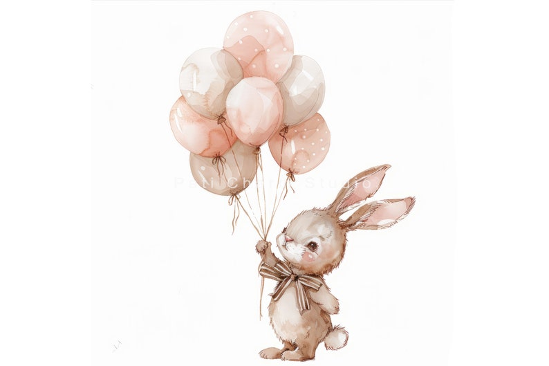 9 Sweet Bunny Flying on Balloons Clipart Bundle, High Quality Jpgs ...