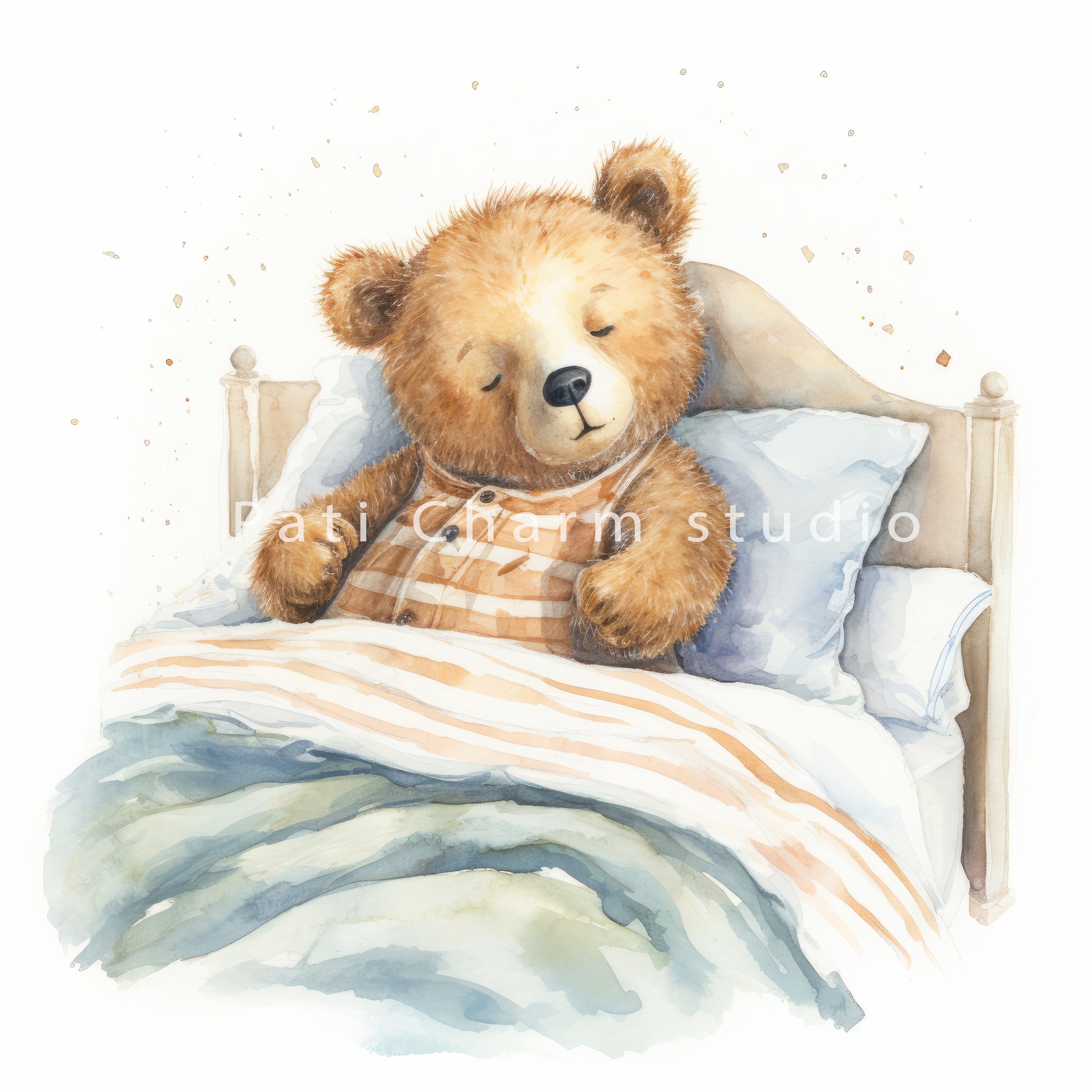 Watercolor Sleeping Bear Clipart Bundle 9 High Quality JPG, Bear Art ...