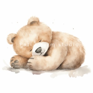 Watercolor Sleepy Bears Clipart Set, Jpgs, Sleeping Baby Animals ...