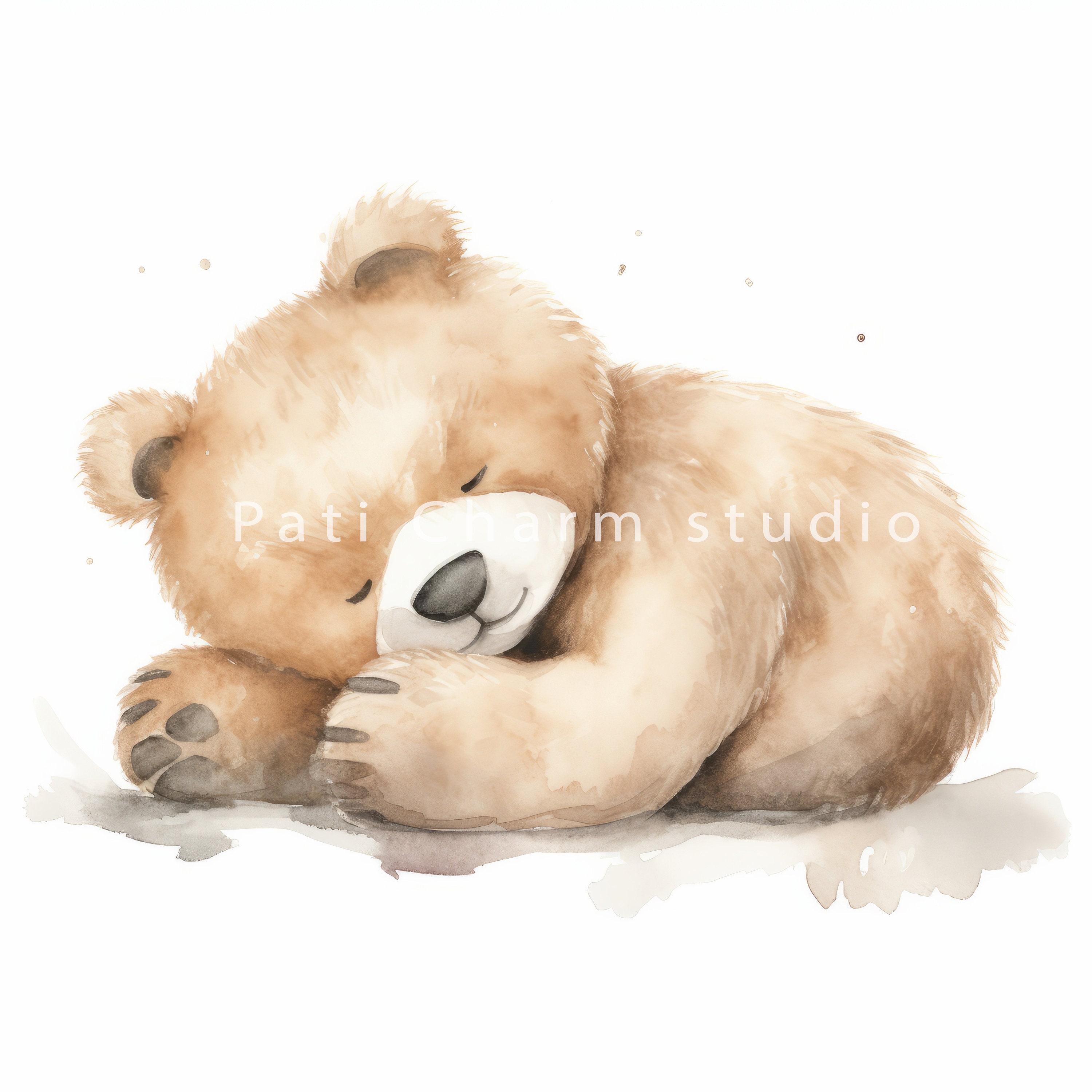 Watercolor Sleepy Bears Clipart Set, Jpgs, Sleeping Baby Animals ...