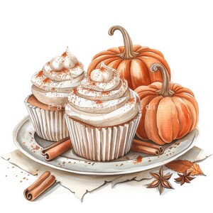 Watercolor Autumn Dessert Clipart Bundle, Desert Clipart, Cookie ...