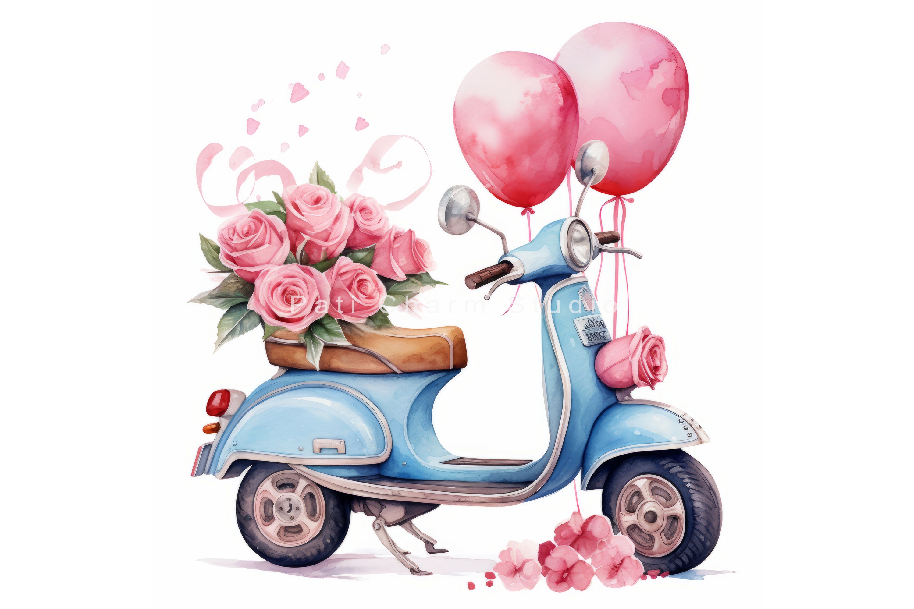 Watercolor Vespa Clipart Bundle Romantic Clipart Watercolor - Etsy