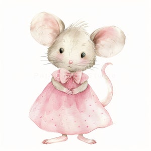 Cute Mouse in Pink Dress Clipart Bundle, Mouse Clipart, Nursery Baby ...
