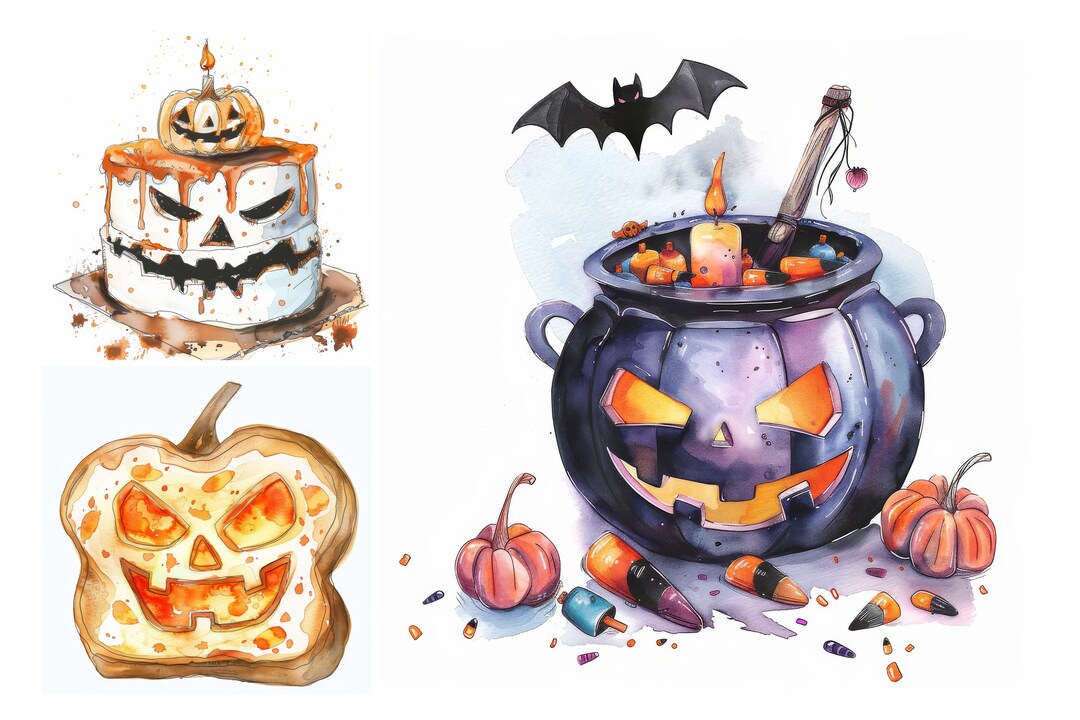 Watercolor Halloween Treat Clipart Bundle, Spooky Clipart, Junk Journal ...