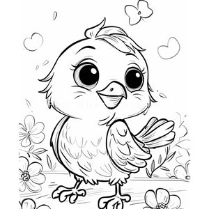 Cute Bird Coloring Page for Kids, Instant Download, Coloring Book ...