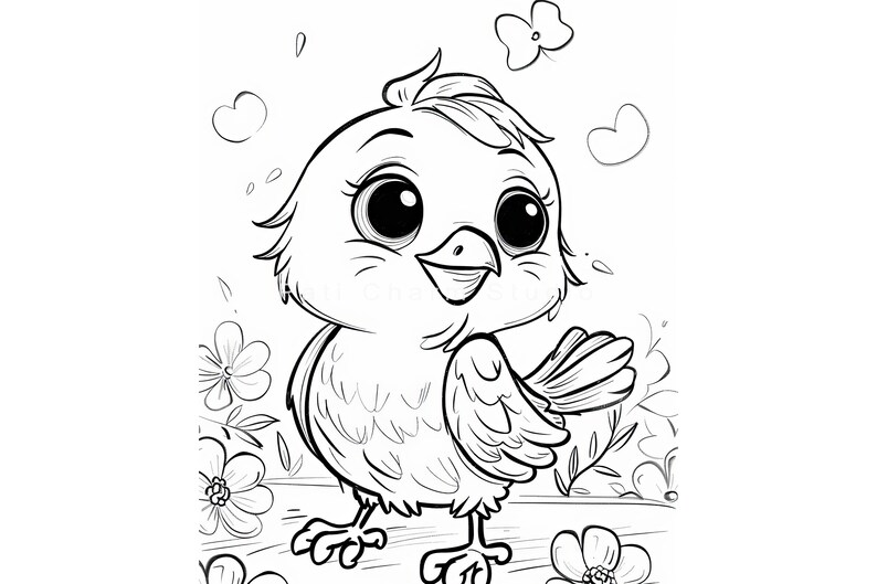 Cute Bird Coloring Page for Kids, Instant Download, Coloring Book ...