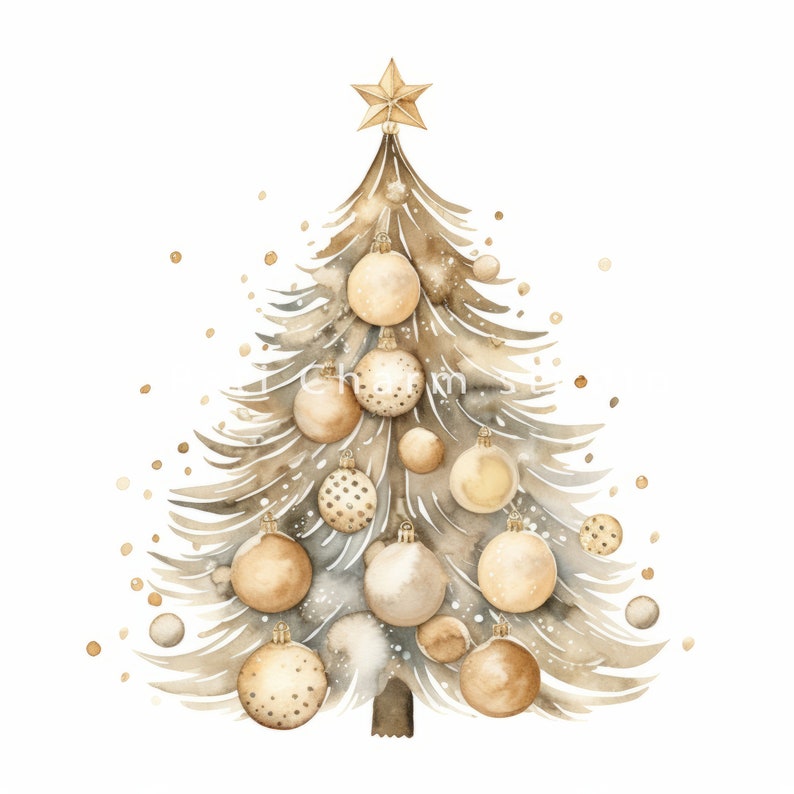 Gold Christmas Tree Clipart Bundle, High Quality Jpgs, Winter Tree ...