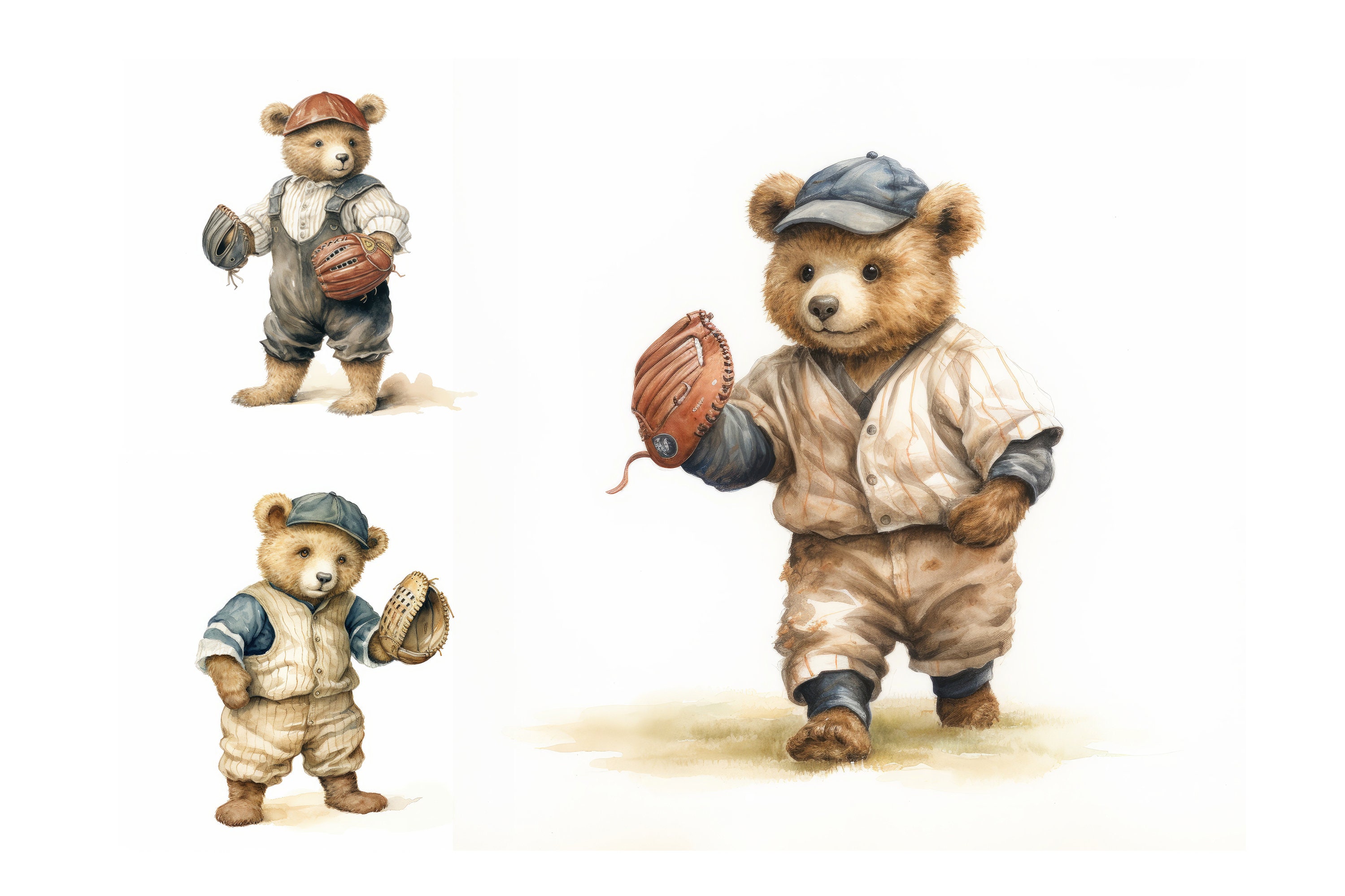 Cute Teddy Bear Baseball Player Clipart, High Quality Jpgs, Watercolor ...